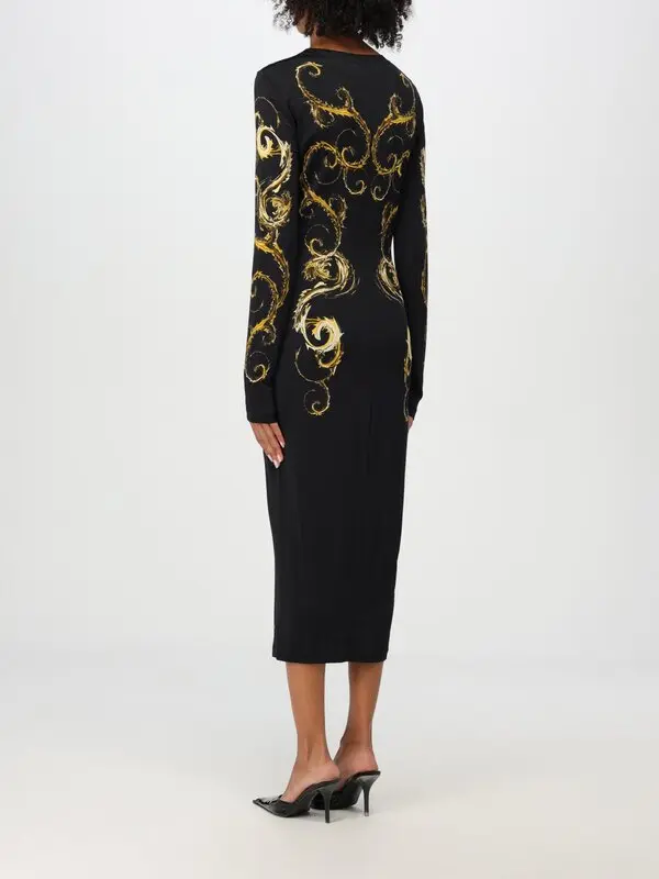 Versace Long Sleeve Printed Midi Dress