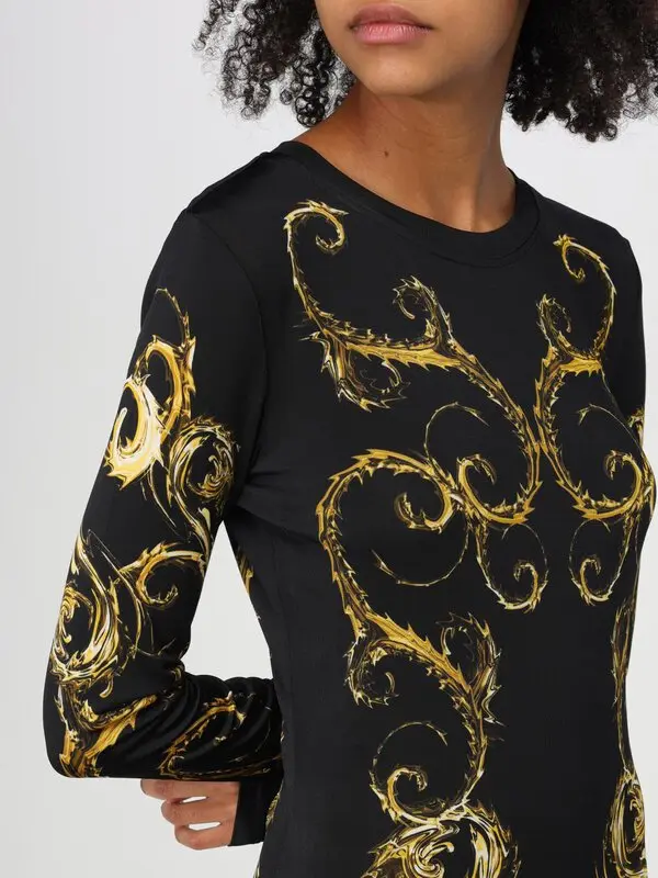 Versace Long Sleeve Printed Midi Dress