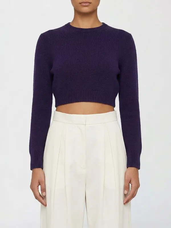 JIL SANDER Wool Blend Crop Knit Top - Blue