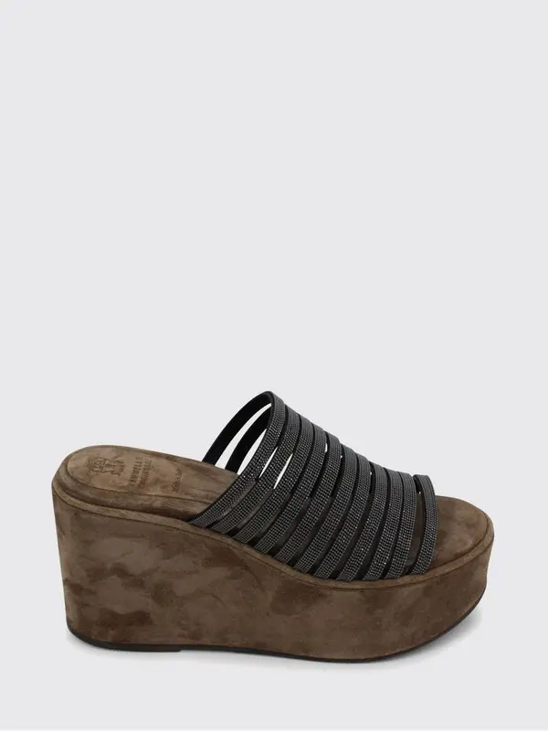 Brunello Cucinelli Suede Wedge Sandal With Monile