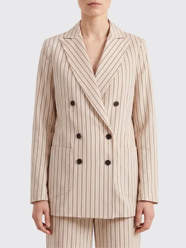 MYTHS Double-breasted Blazer In Striped Lyocell