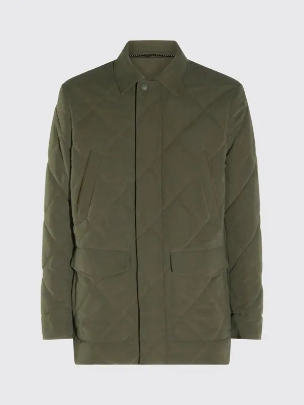 Canali Quilted Padded Technical Fabric Jacket With Classic Collar