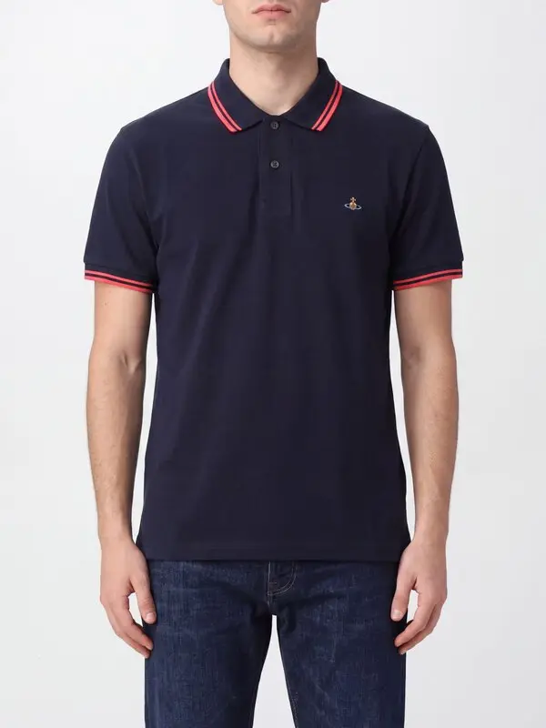 VIVIENNE WESTWOOD Orb Logo Cotton Polo With Contrast Tipping - Blue