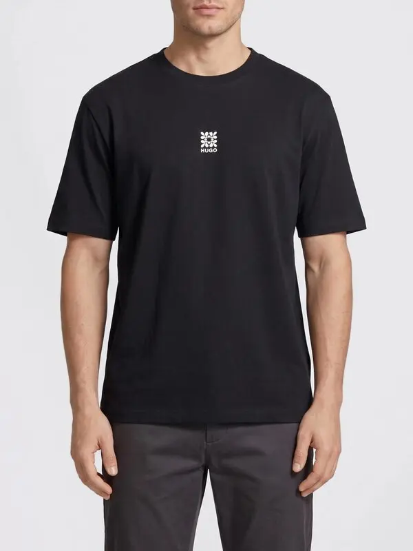 Hugo Cotton T-shirt With Tonal Logo - Black