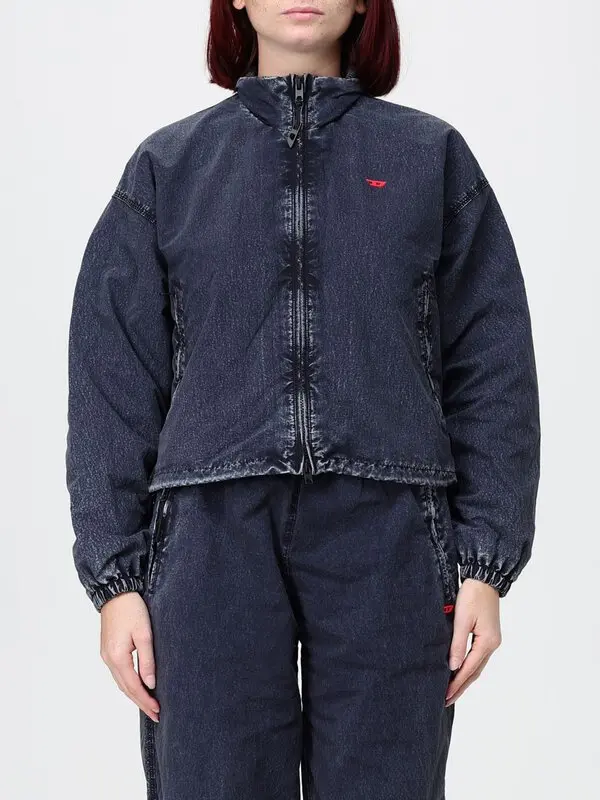 DIESEL® G-leamer Cropped Windbreaker Jacket With High Neck And Embroidered Logo - Black
