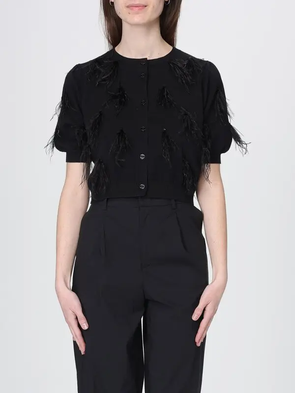 TWINSET Cropped Cardigan With Feathers - Black