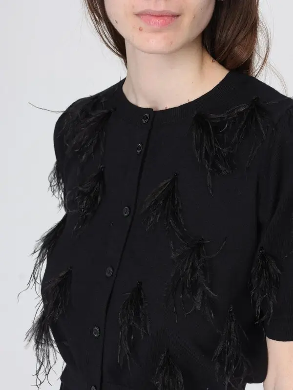 TWINSET Cropped Cardigan With Feathers - Black