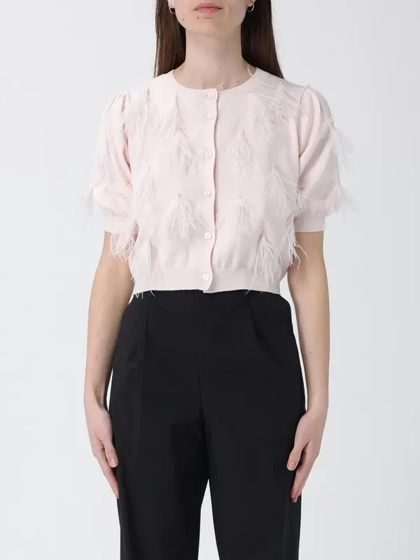 TWINSET Cropped Cardigan With Feathers - Pink