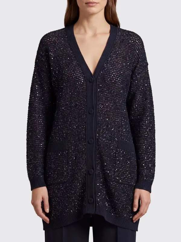Fabiana Filippi Sequined Cotton Blend Cardigan - Blue