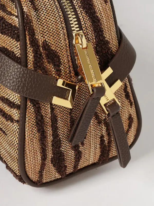 Elisabetta Franchi Tiger Print Top Handle Bag - Camel