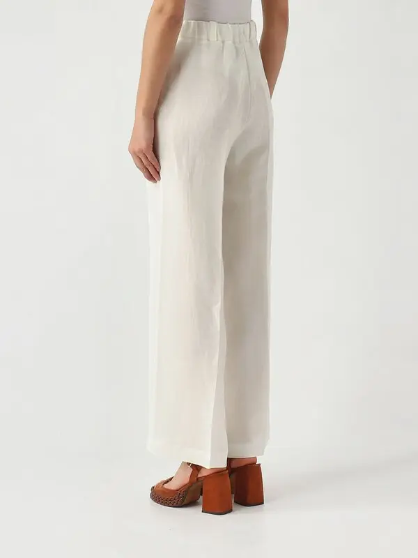 Malìparmi Linen Blend Palazzo Trousers - White 1