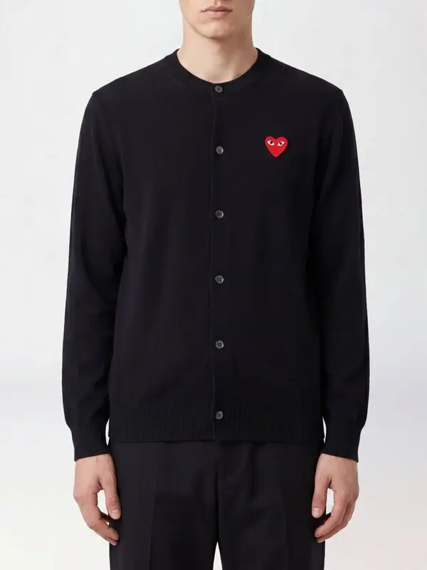 Play Comme Des Garcon Wool Cardigan With Logo - Black