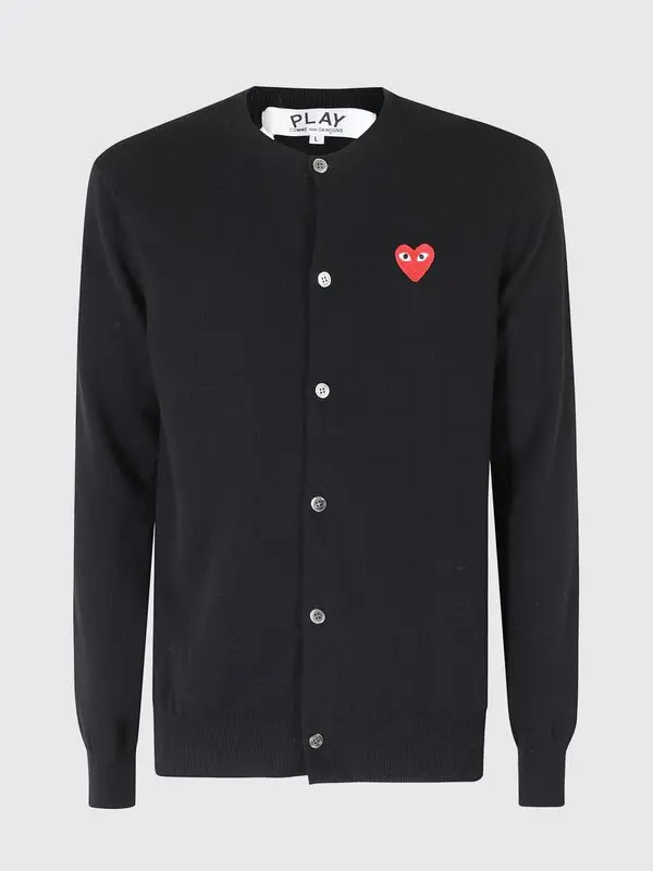 Play Comme Des Garcon Wool Cardigan With Logo - Black