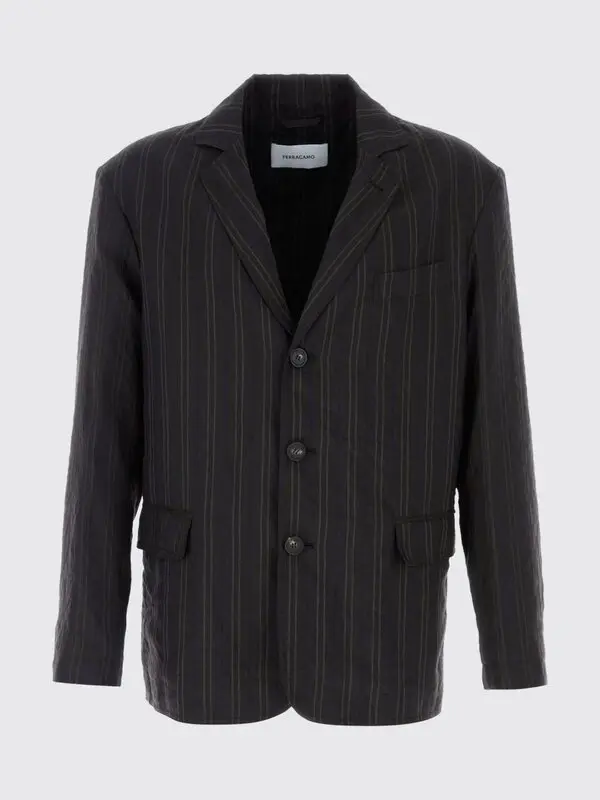 FERRAGAMO Pinstriped Linen Blend Single-breasted Blazer