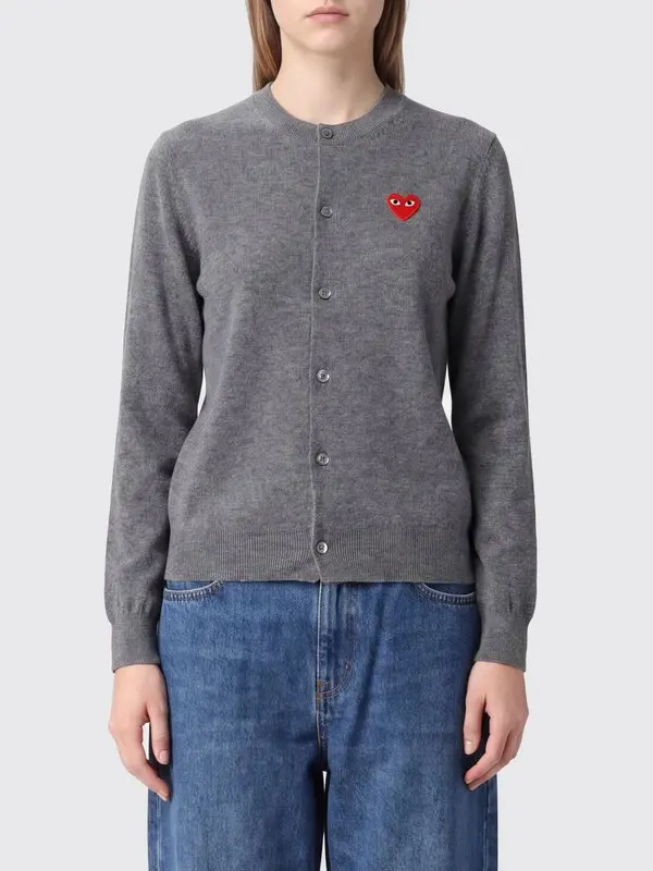 Play Comme Des Garcon Wool Cardigan With Logo - Grey