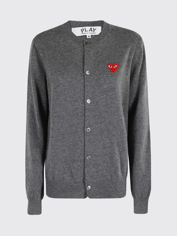 Play Comme Des Garcon Wool Cardigan With Logo - Grey