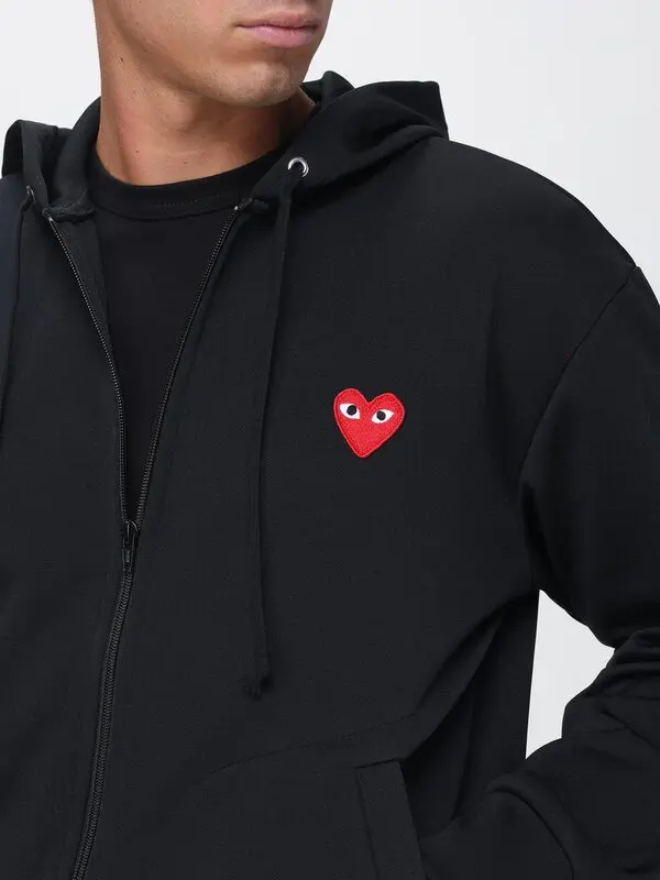 Comme Des Garçons Full-zip Cotton Hoodie With Contrast Logo Detail