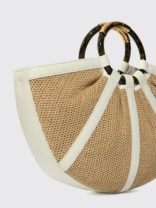 COCCINELLE Shell Raffia And Grained Leather Bag - Pearl