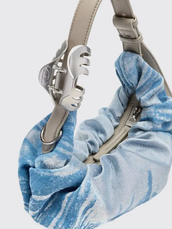 DIESEL® Grabd Hobo Bag In Recycled Denim And Satin - Blue