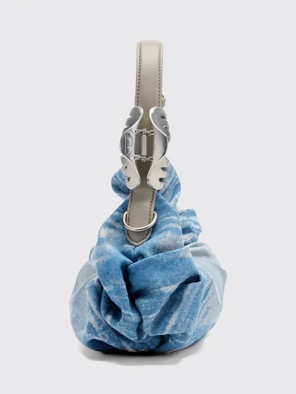 DIESEL® Grabd Hobo Bag In Recycled Denim And Satin - Blue
