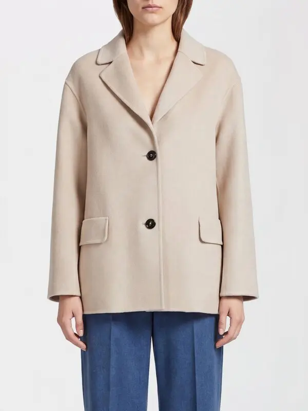 Max Mara Short Single-breasted Coat In Pure Virgin Wool With Lapel Collar - Beige