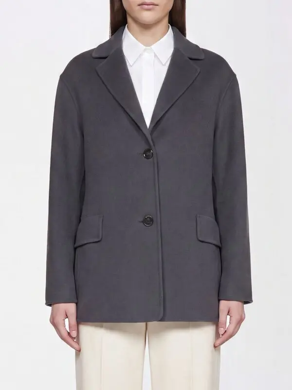 Max Mara Short Single-breasted Coat In Pure Virgin Wool With Lapel Collar - Charcoal