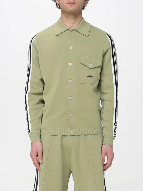 AUTRY Viscose Knit Polo Cardigan With Stripes