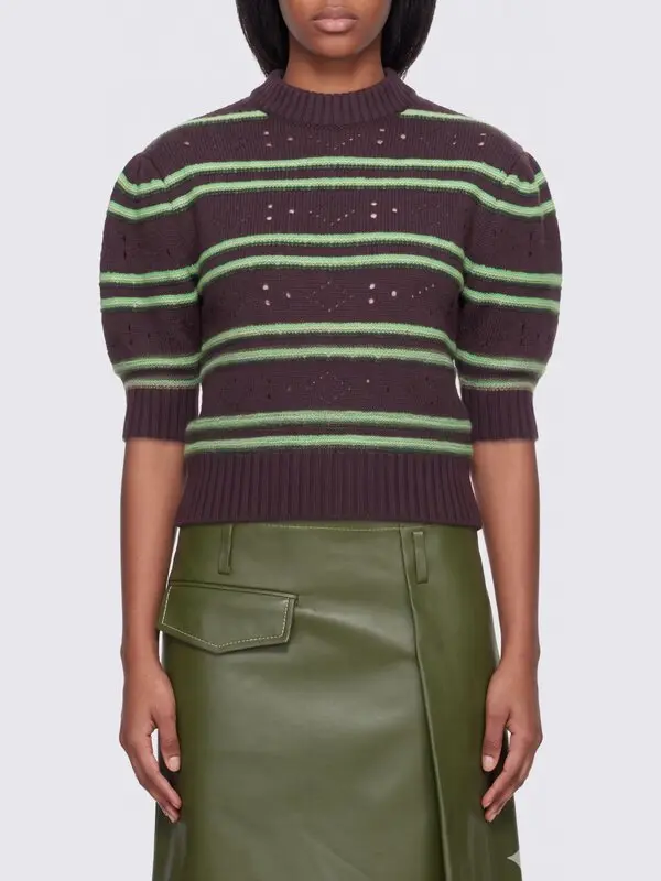 Marni Striped Pure Cashmere Puff Sleeve Sweater