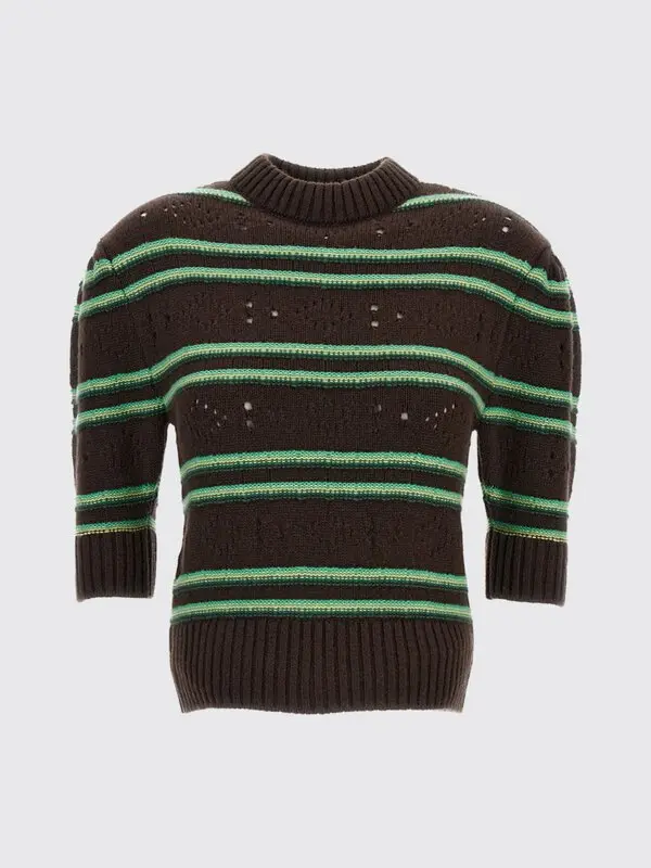 Marni Striped Pure Cashmere Puff Sleeve Sweater