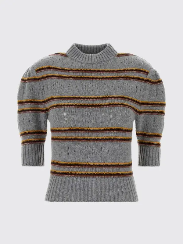 Marni Pure Cashmere Striped Puff Sleeve Sweater - Grey