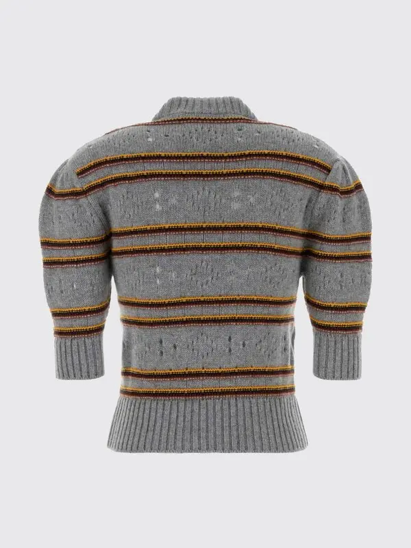 Marni Pure Cashmere Striped Puff Sleeve Sweater - Grey