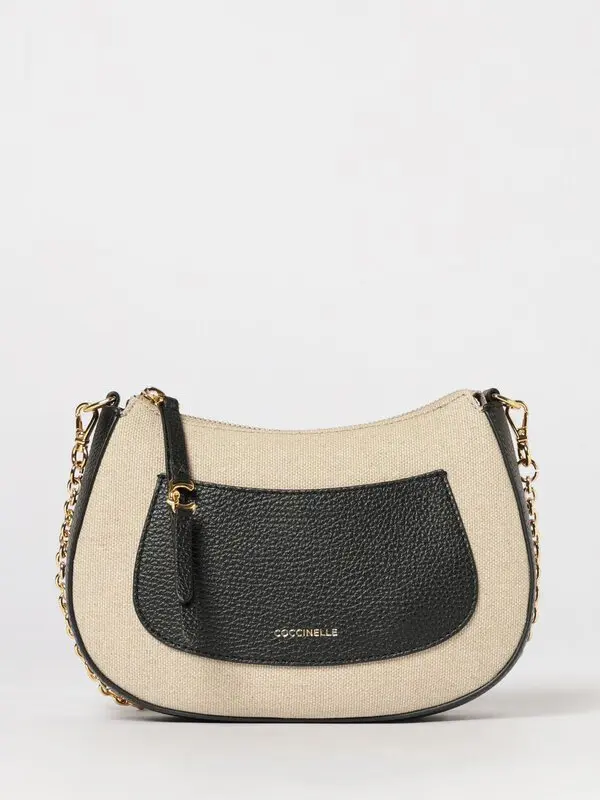 COCCINELLE Ceasy Canvas And Grained Leather Crossbody Bag - Black