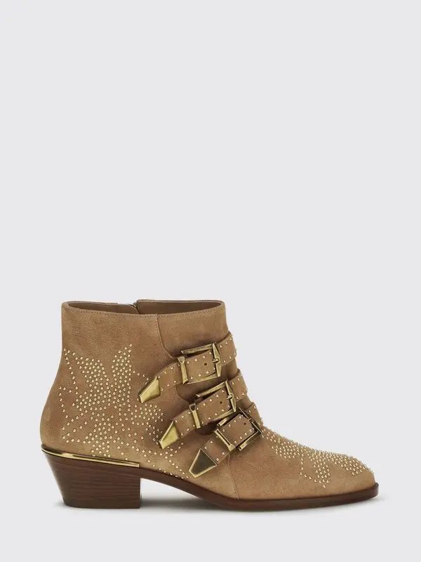 Chloé Susanna Suede Ankle Boots With Micro Studs - Pink