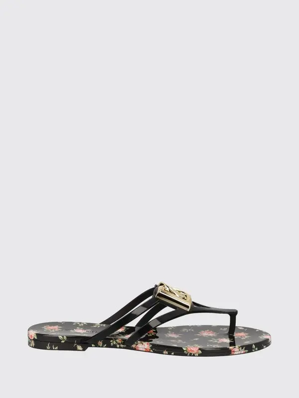 Dolce & Gabbana Rubber Flip Flops With Dg Monogram - Black