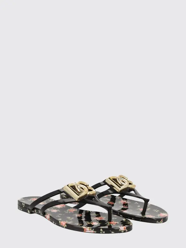 Dolce & Gabbana Rubber Flip Flops With Dg Monogram - Black