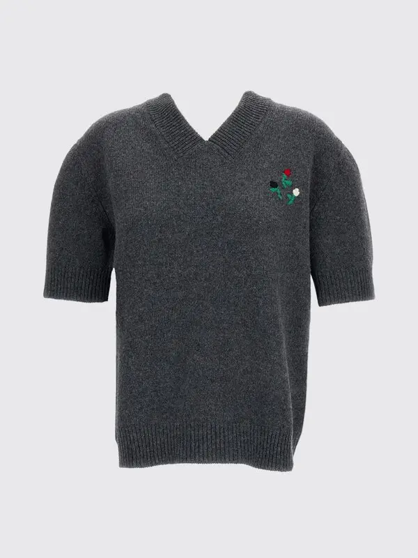 Marni Virgin Wool And Cashmere V-neck Sweater With Embroidery - Grey