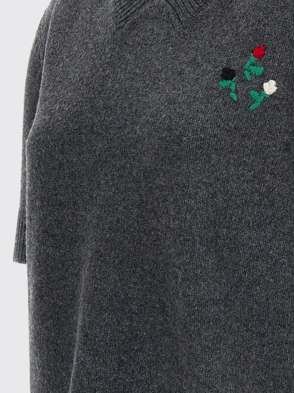 Marni Virgin Wool And Cashmere V-neck Sweater With Embroidery - Grey