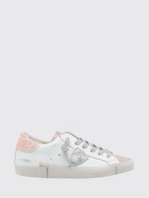 Philippe Model Prsx Bi Low-top Calfskin Trainers With Shield Logo - White
