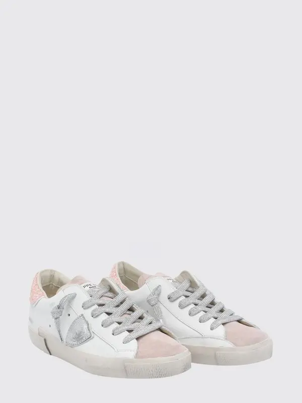 Philippe Model Prsx Bi Low-top Calfskin Trainers With Shield Logo - White