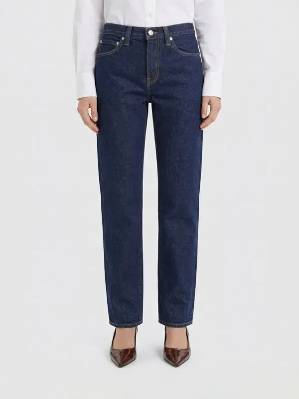 Khaite Cotton Denim Farley Straight Jeans - Blue
