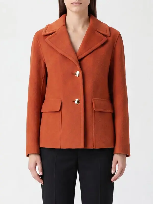 Max Mara Short Single-breasted Coat In Pure Virgin Wool With Lapel Collar - Orange