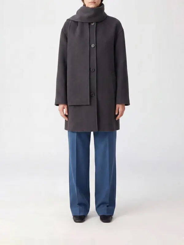 Max Mara Single-breasted Knee-length Coat In Pure Virgin Wool With Scarf Collar - Grey