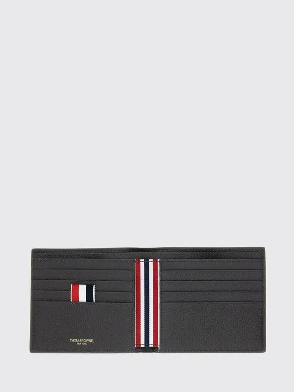 Thom Browne 4-bar Full-grain Leather Bifold Wallet - Grey