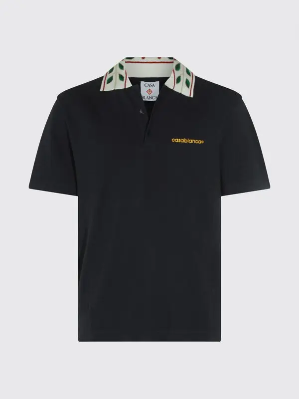 Casablanca Striped Collar Embroidered Logo Cotton Polo