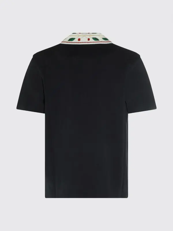 Casablanca Striped Collar Embroidered Logo Cotton Polo