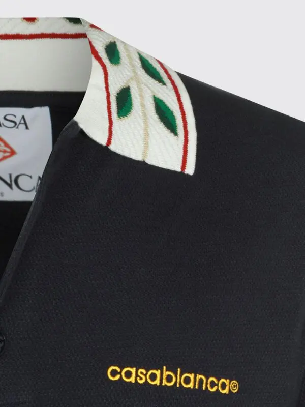 Casablanca Striped Collar Embroidered Logo Cotton Polo