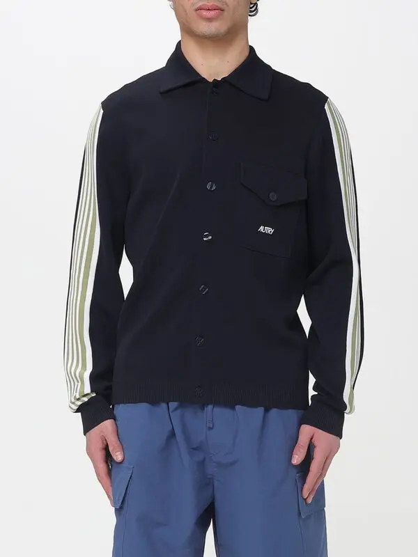 AUTRY Viscose Knit Polo Cardigan With Stripes