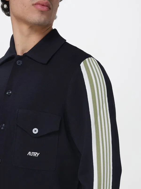AUTRY Viscose Knit Polo Cardigan With Stripes