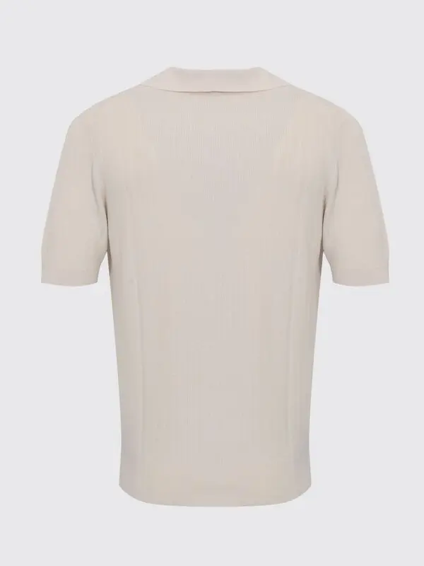 Fedeli Slim Fit V-neck Knit Polo In Organic Cotton With Short Sleeves - Ivory