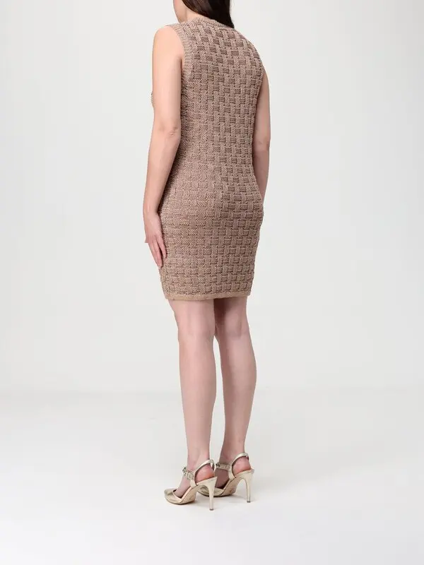 Elisabetta Franchi Knitted V-neck Mini Dress - Camel